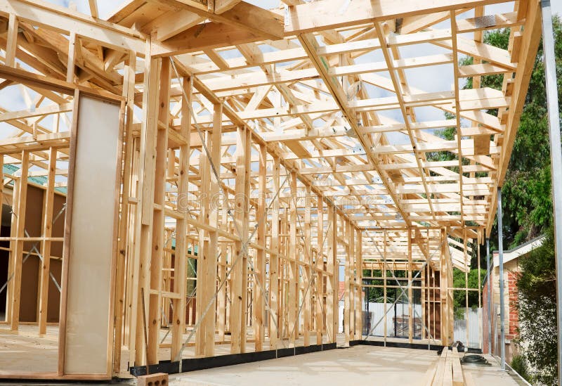 Framing New Wooden Building Structure Construction Stock Image - Image ...