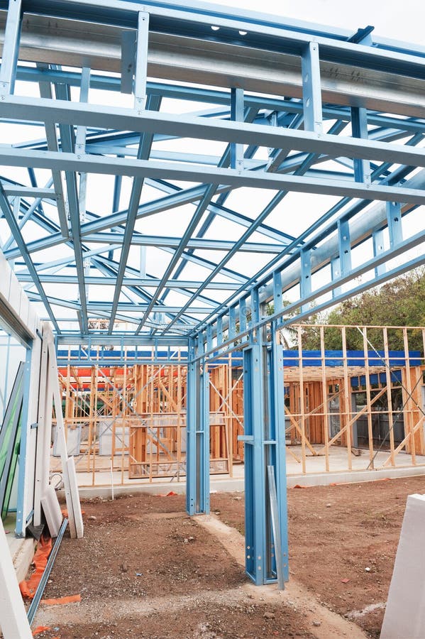 New Home Construction Framing Stock Image - Image of construction, blue ...