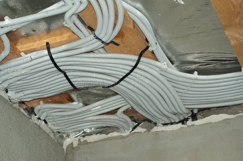 New Home Construction Lights and Ceiling Electrical Stock Image - Image ...