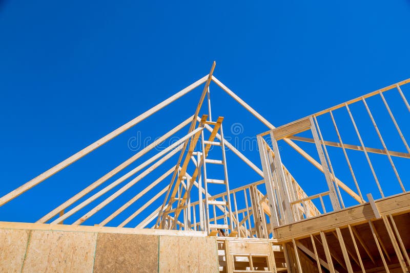 In a New Home Construction, Timber Wood Stick Frames Frame Beams Stock ...