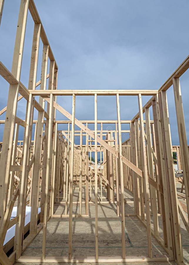 New Home Construction Wood Studs Stock Photo - Image of building ...