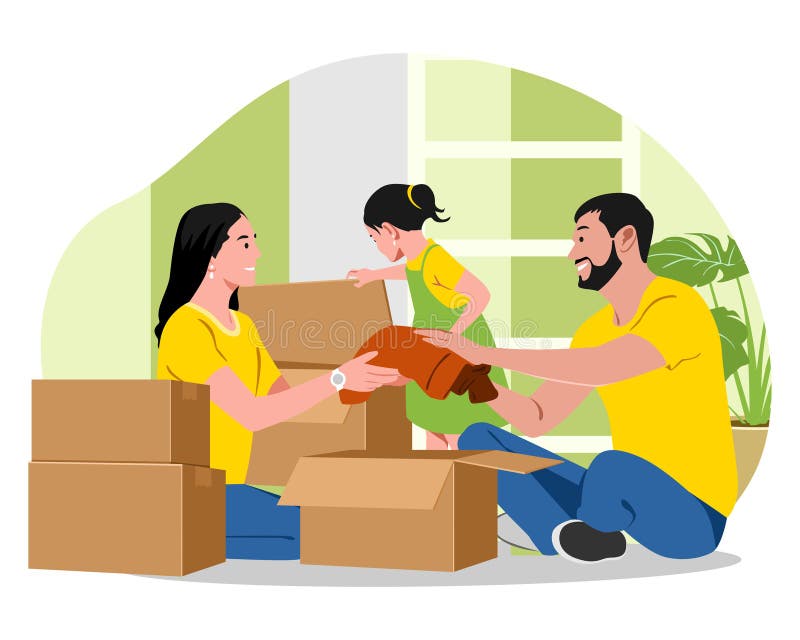 A Family Packing Their Clothes Stock Illustration - Illustration of ...