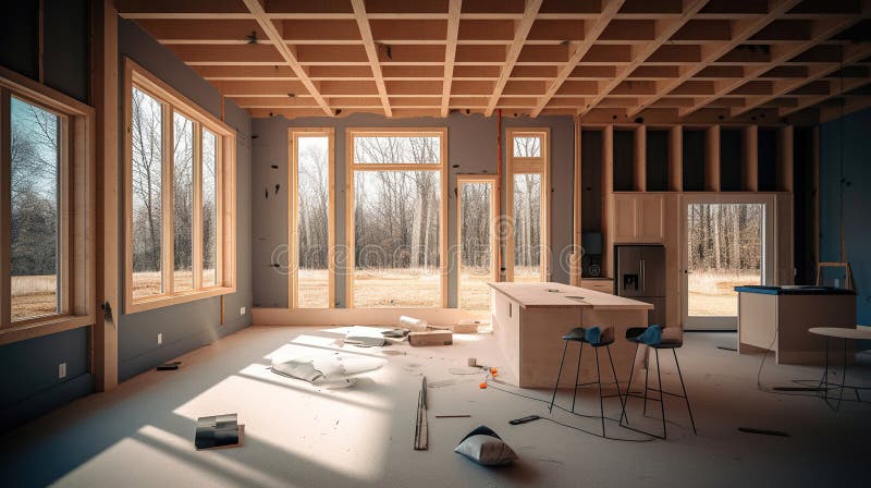 New Home Living Room Under Construction. Generative AI Stock ...