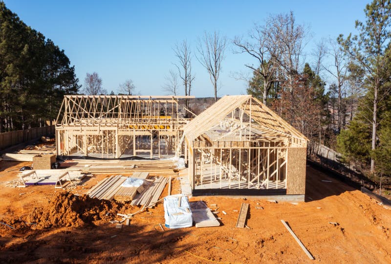 New Home Under Construction during the Framing Process Stock Image ...