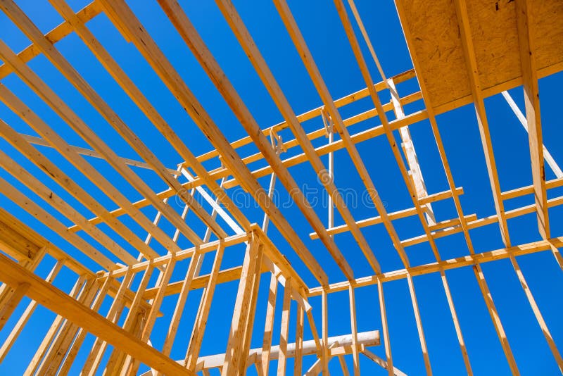 A New Home Was Constructed with Ceiling Roof Trusses, Framework Beams ...