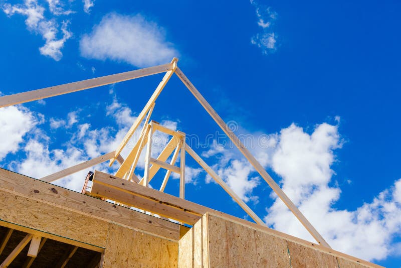 New House Construction Begins with Frame Work. Stock Image - Image of ...