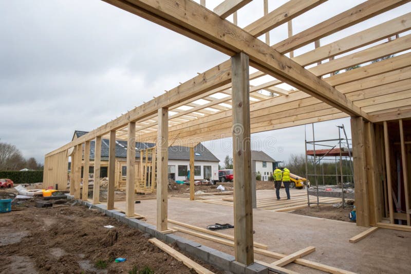 Construction of New House with Wooden Beams for Support Stock ...