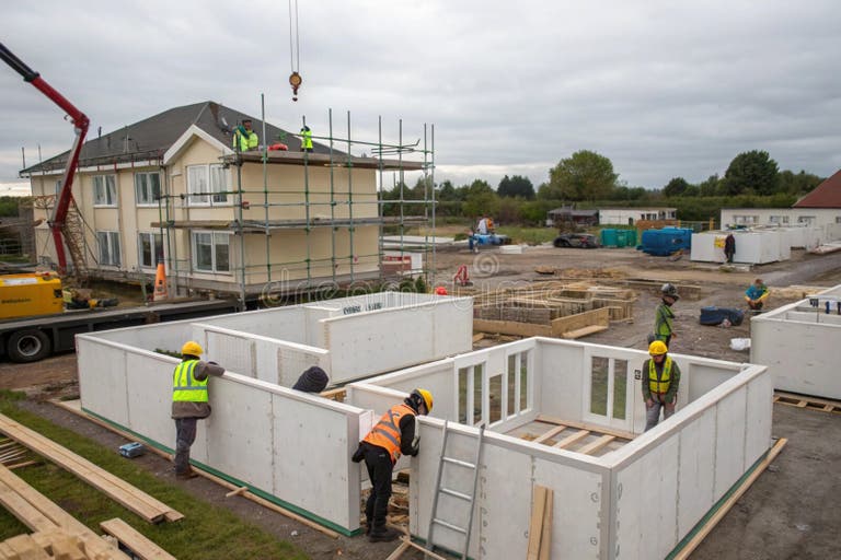 New House Construction with Prefabrication System Stock Illustration ...