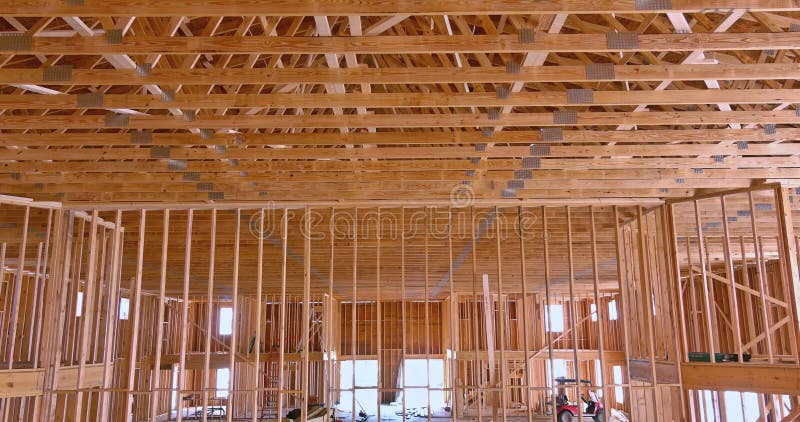 New House Construction in the Process of Being Framed, Framework Truss ...
