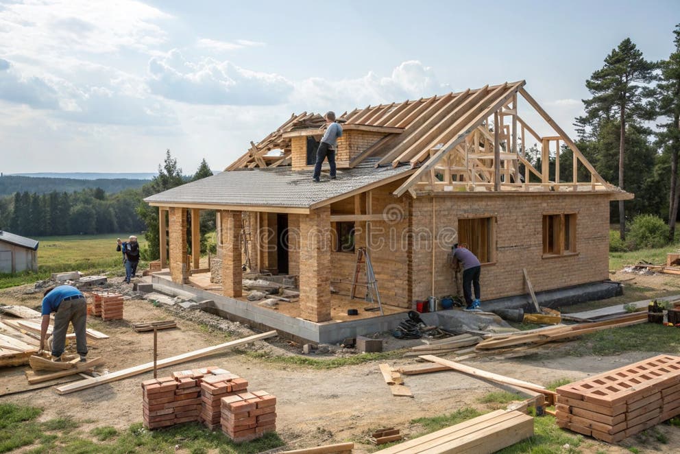 New House Construction Progress Stock Illustration - Illustration of ...