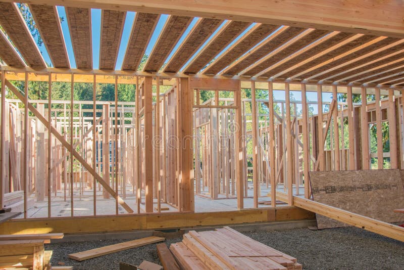New House Construction Showing Interior Studs Stock Image - Image of ...