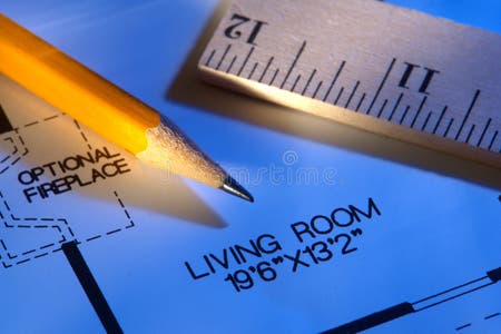 New House Layout Floor Plan with Pencil and Ruler Stock Image - Image ...