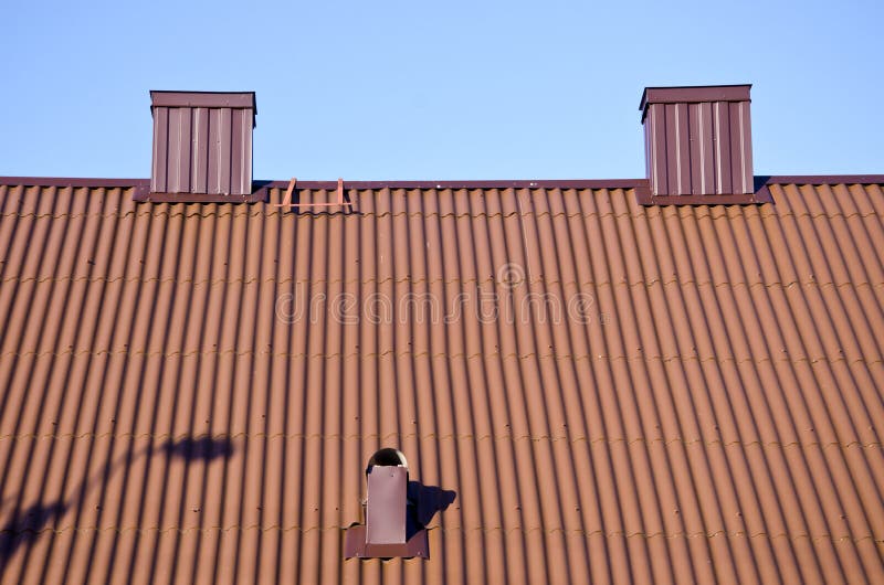 New House Roof with Two Chimney Stock Photo - Image of house ...