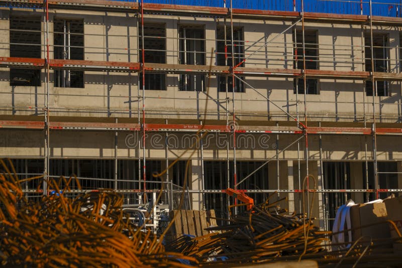 New House in Scaffolding .Foundation and Walls of the House in ...