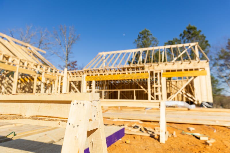 New House Under Construction during the Framing Process Stock Photo ...