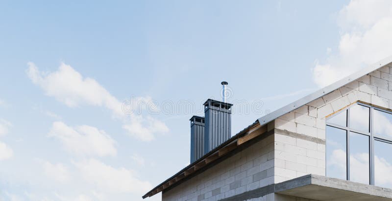 A New House Under Construction with Large Windows Stock Photo - Image ...