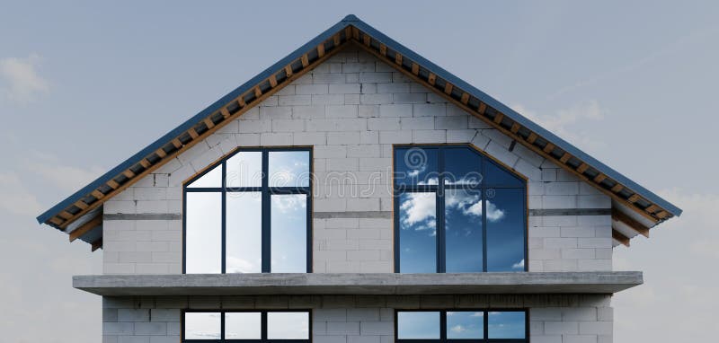 A New House Under Construction with Large Windows Stock Photo - Image ...