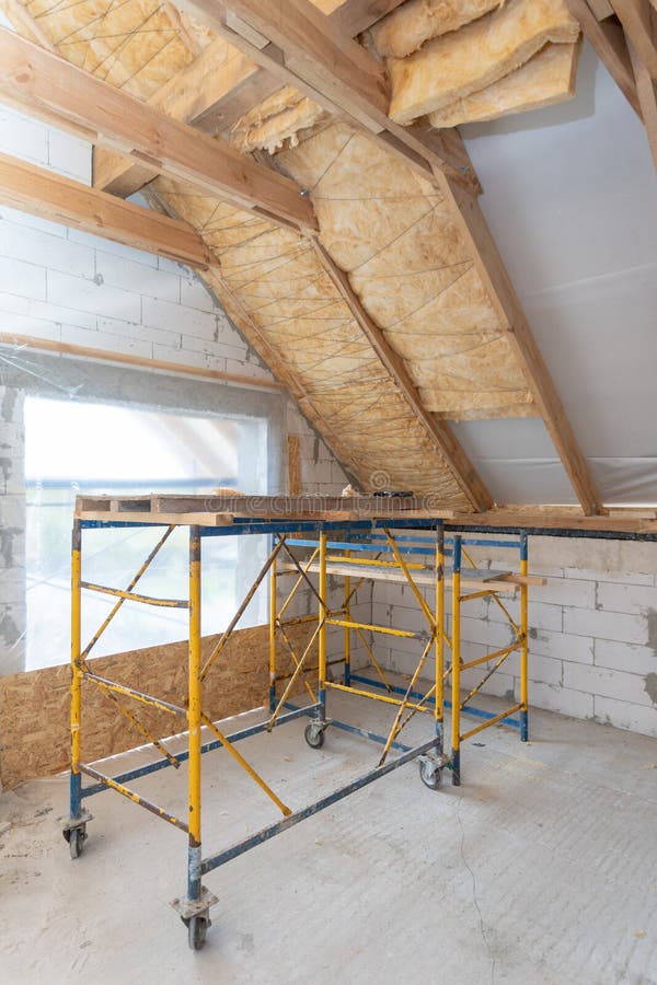 New House Under Construction with Rockwool Insulation Stock Image ...