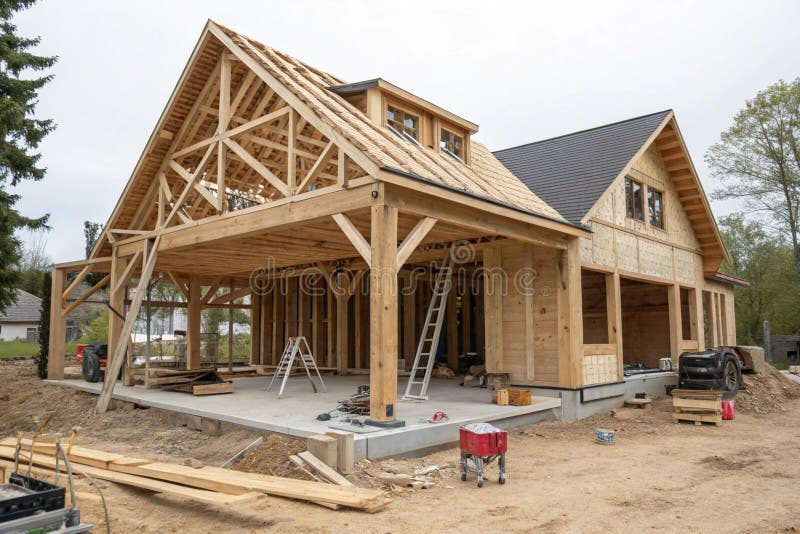 Post and Beam Construction for New House Stock Illustration ...