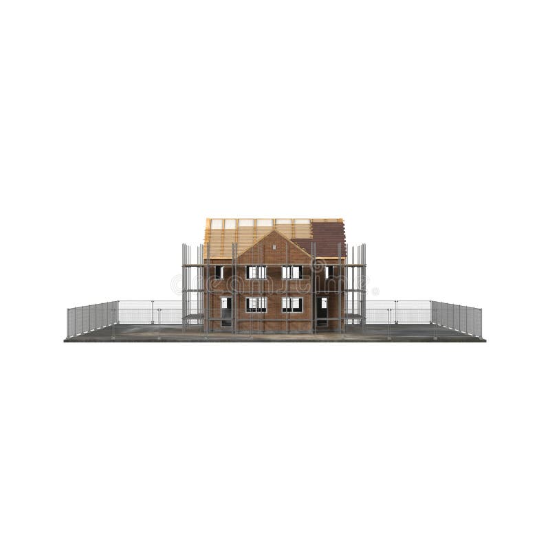 New House Under Construction on White. Side View. 3D Illustration Stock ...
