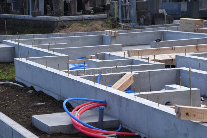 Foundation Work of Housing Construction. Stock Image - Image of ...