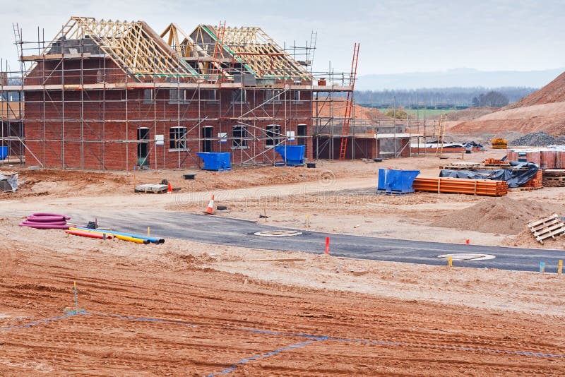 New Housing Estate Construction Site Stock Image - Image of partially ...