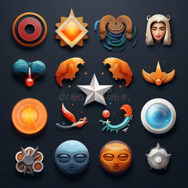 Set of 3d Cartoon Vector Icons with Different Fantasy Elements Isolated ...