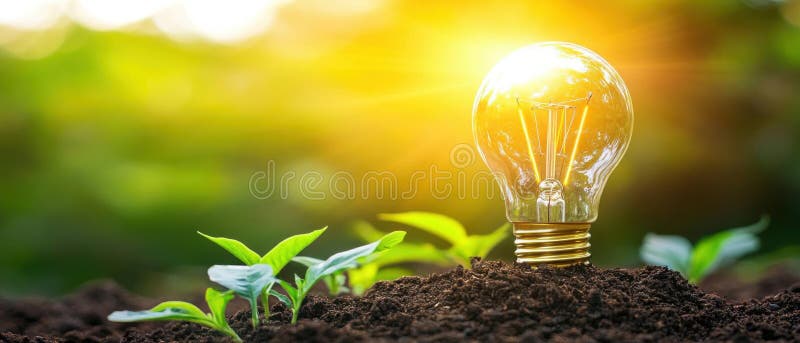 New Ideas Grow with Energy Efficient Bulb and Plant on Soil, Positive ...
