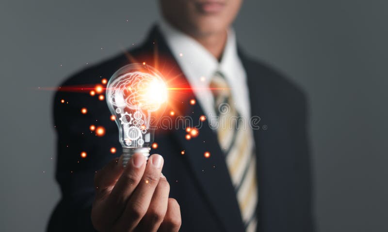 New Ideas and Innovations with Brain and Light Bulb. Innovative ...