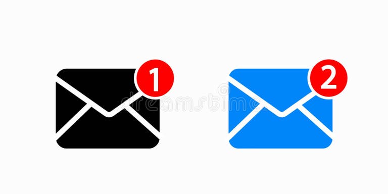 New Message or Inbox Notification Vector Icon. One and Two Incoming Email Messages in Inbox ...