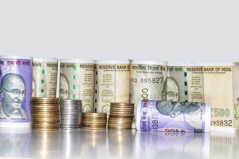 New Indian Currency 500, 100 and Indian Coins Stock Image - Image of ...
