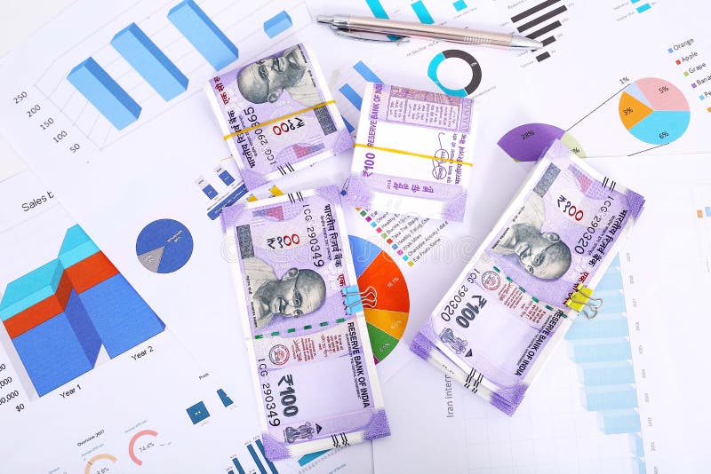 New Indian Currency Notes with Chart Paper and Pen Stock Image - Image ...