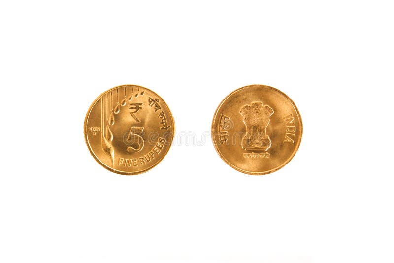 Indian Gold Color Five Rupees Coin Front and Back Stock Photo - Image ...
