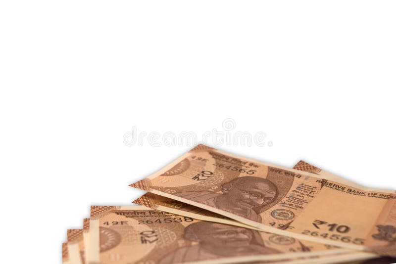 New Indian 10 Rupee Currency Notes on Isolated Background. Stock Photo ...