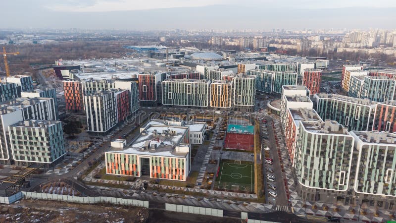 New Inhabited Microdistrict of Kiev, Drones Aerial Editorial Stock ...