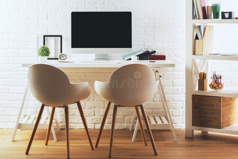 New Interior with Blank Computer Stock Photo - Image of creative ...