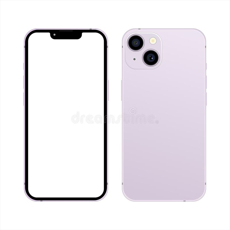 New IPhone 14 Purple, Front and Back Side. Smartphone Mock Up with ...