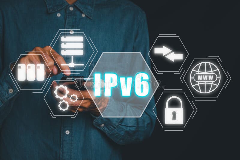 Person Using Smartphone with IPv6 Icon on Virtual Screen Stock Image ...
