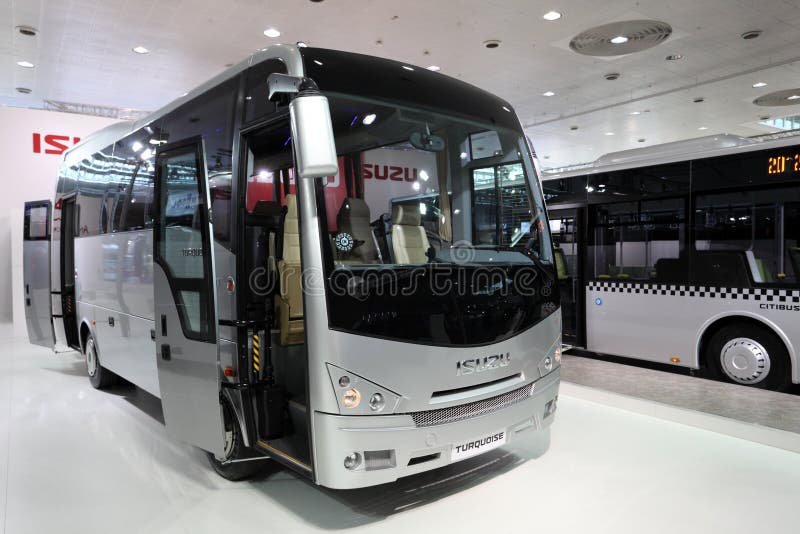New Isuzu Turquoise bus editorial image. Image of exhibition - 26873455