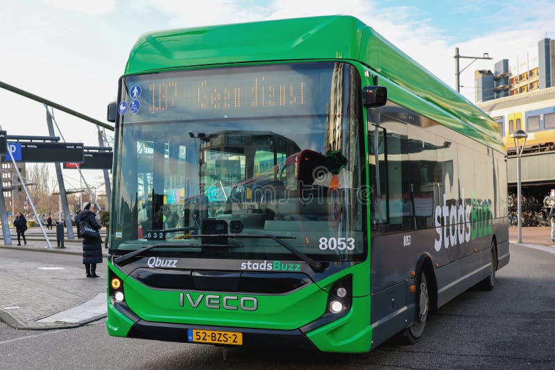 New Iveco Electrical Bus Qbuzz Running Leiden Central Station Stock ...