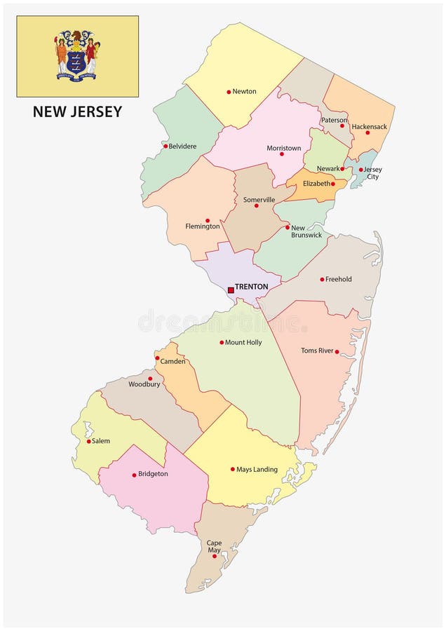 New Jersey State Outline Administrative and Political Vector Map in ...