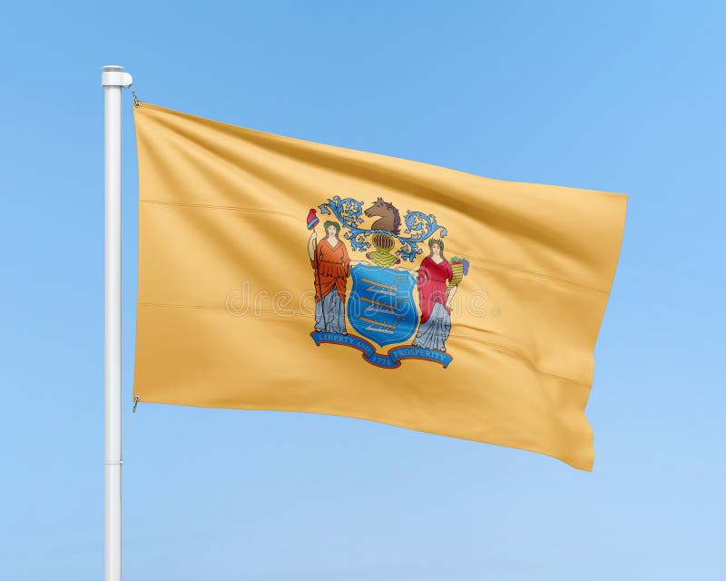 New Jersey Flag on Stick on Sky Background Stock Photo - Image of ...
