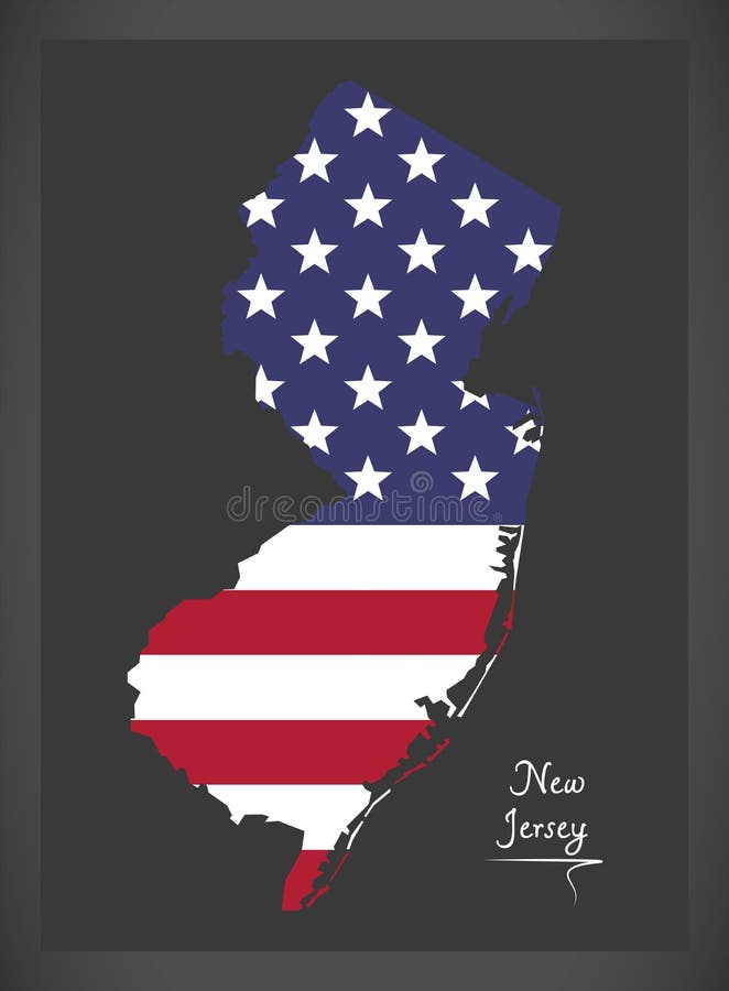 New Jersey Map with American National Flag Illustration Stock Vector ...