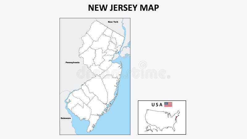 New Jersey Map. Political Map of New Jersey with Boundaries in Outline ...