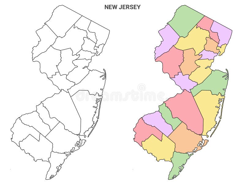 New Jersey Map Outline Vector Design Template. Editable Stroke Stock ...