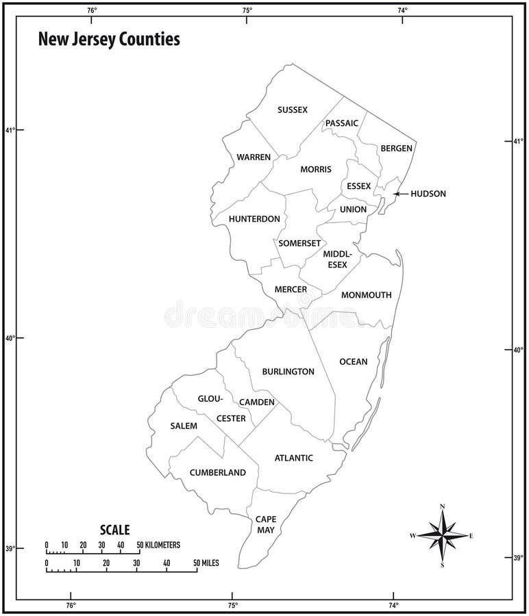 New Jersey State Outline Administrative and Political Vector Map in ...