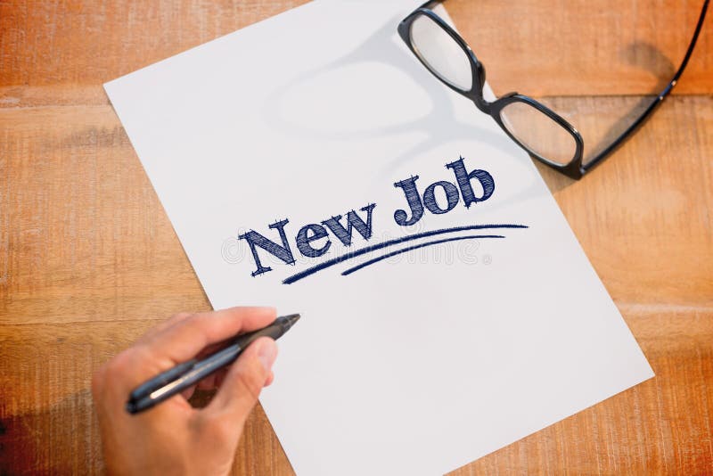 New Job Against Left Hand Writing on White Page on Working Desk Stock ...