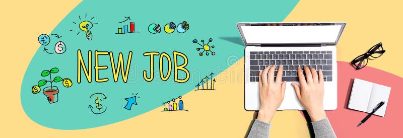 New Job with Person Using a Laptop Stock Image - Image of green ...