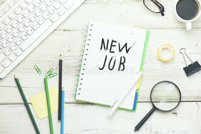 New job text on notepad stock image. Image of paper - 161159987