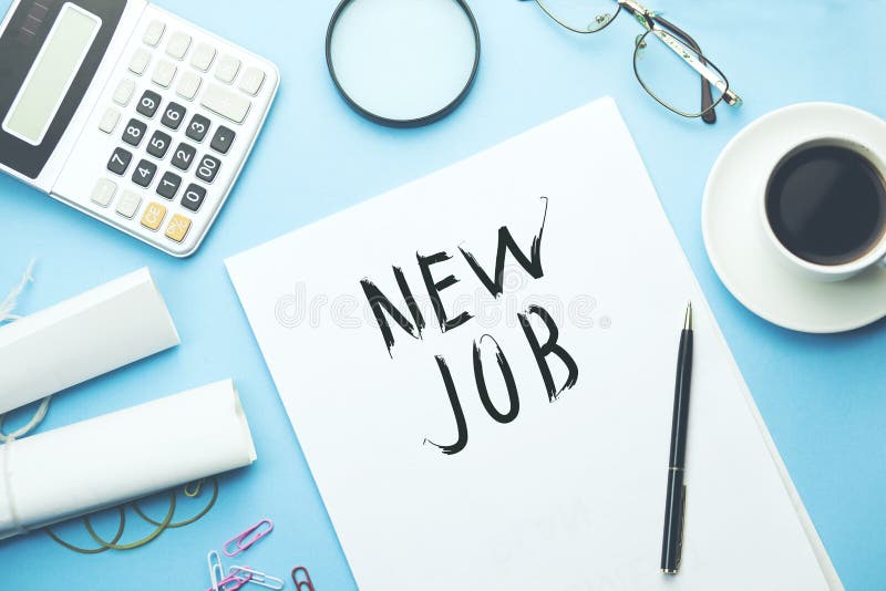 New job text on paper stock photo. Image of business - 166969236